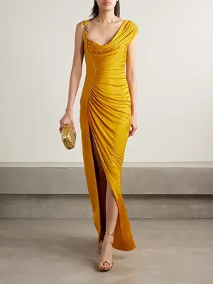 Versace Embellished Crepe And Pleated Satin Gown - Yellow