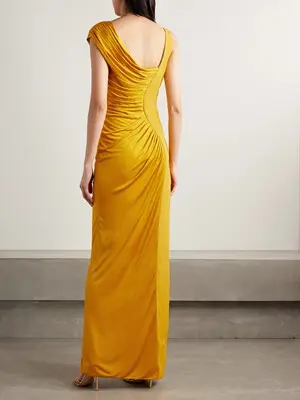Versace Embellished Crepe And Pleated Satin Gown - Yellow