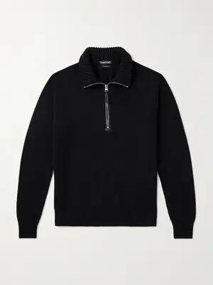 TOM FORD Wool And Cashmere-blend Half-zip Rollneck Sweater - Black