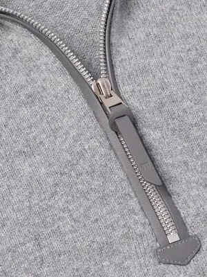 TOM FORD Leather-trimmed Wool And Cashmere-blend Half-zip Rollneck Sweater - Gray