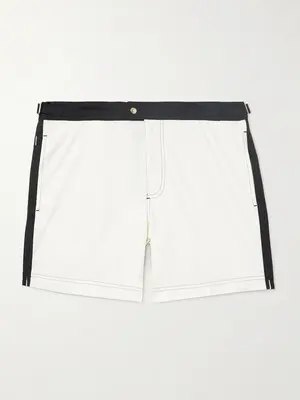 TOM FORD Straight-leg Mid-length Striped Swim Shorts - Neutrals