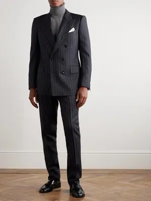 TOM FORD Dyllan Double-breasted Striped Wool-twill Suit Jacket - Gray
