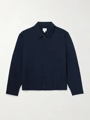Sunspel Wool-blend Seersucker Shirt Jacket - Blue