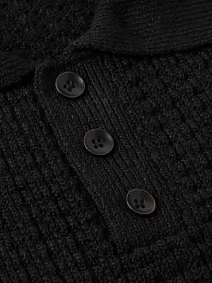 THE ELDER STATESMAN Nora Lite Waffle-knit Cotton Polo Shirt - Black