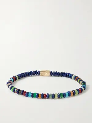 Luis Morais 14-karat Gold, Lapis Lazuli And Agate Beaded Bracelet