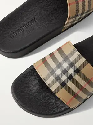 Burberry Checked Rubber Slides - Neutrals