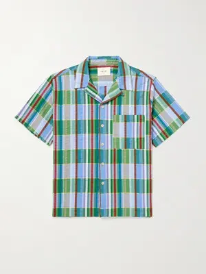 Folk Anniversary Convertible-collar Checked Cotton-seersucker Shirt