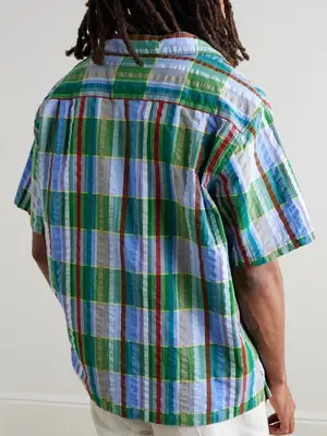 Folk Anniversary Convertible-collar Checked Cotton-seersucker Shirt