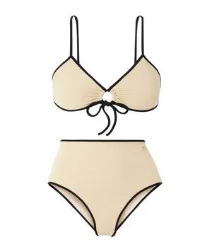 Valentino Garavani Embellished Two-tone Bikini - Cream
