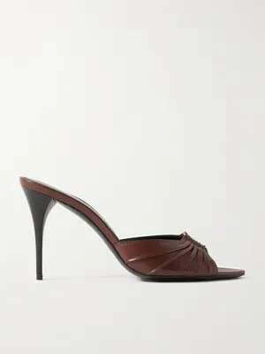 Saint Laurent Babylone Embellished Pleated Leather Mules - Brown