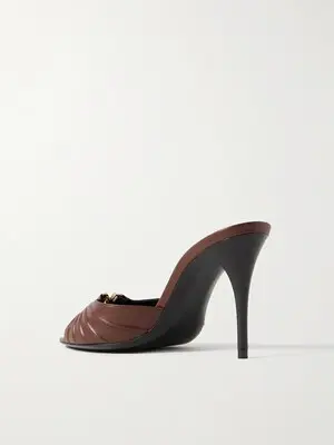Saint Laurent Babylone Embellished Pleated Leather Mules - Brown