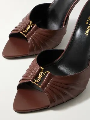 Saint Laurent Babylone Embellished Pleated Leather Mules - Brown