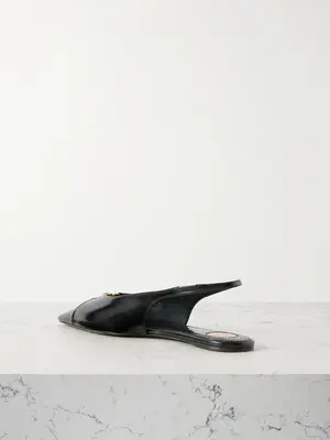 Saint Laurent Babylone Embellished Leather Slingback Flats - Black