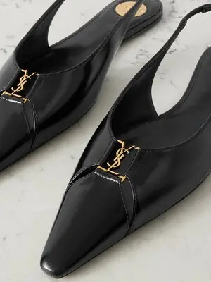 Saint Laurent Babylone Embellished Leather Slingback Flats - Black