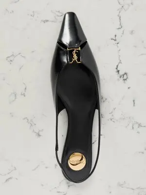 Saint Laurent Babylone Embellished Leather Slingback Flats - Black