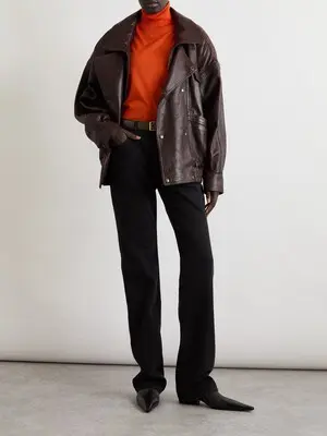 Saint Laurent Oversized Double-breasted Paneled Leather Jacket