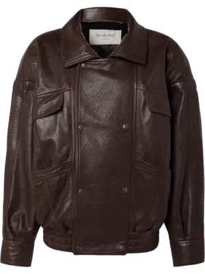Saint Laurent Oversized Double-breasted Paneled Leather Jacket - Brown