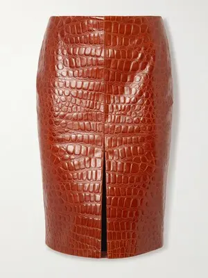 Saint Laurent Croc-effect Leather Pencil Skirt