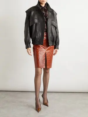 Saint Laurent Croc-effect Leather Pencil Skirt