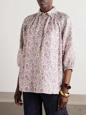 Loro Piana Olivia Oversized Printed Linen Shirt