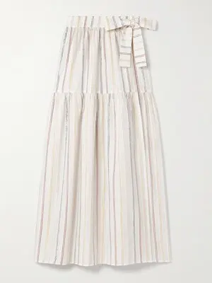 ERES Irisée Brillante Metallic Striped Cotton-blend Voile Maxi Wrap Skirt - Neutrals