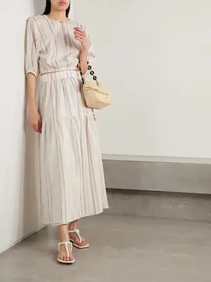 ERES Irisée Brillante Metallic Striped Cotton-blend Voile Maxi Wrap Skirt - Neutrals