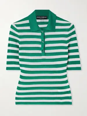 Dolce & Gabbana Striped Ribbed-knit Polo Shirt - Green