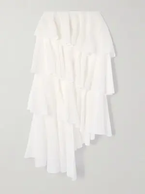 Alaïa Tiered Asymmetric Cotton Midi Skirt - White