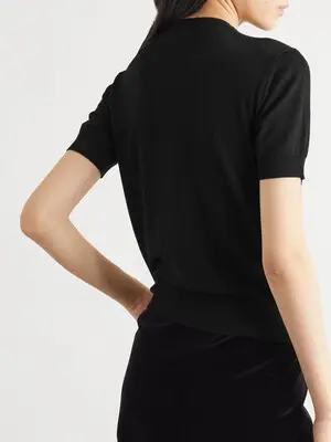 Saint Laurent Cropped Wool T-shirt - Black