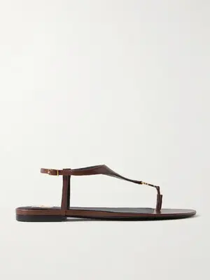 Saint Laurent Cassandra Leather Slingback Sandals - Brown