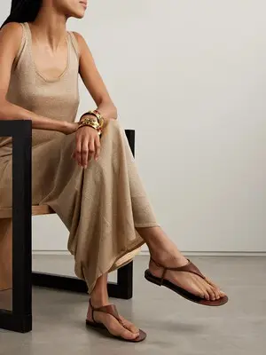 Saint Laurent Cassandra Leather Slingback Sandals - Brown
