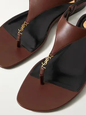 Saint Laurent Cassandra Leather Slingback Sandals - Brown