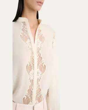 Chloé Lace Placket Tulip-sleeve Silk Blouse