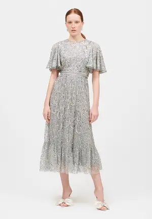 BEAUUT Embellished Sequin Beaded Midi Dress