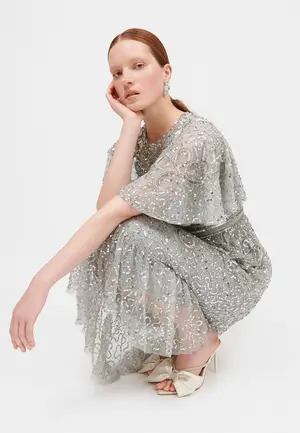 BEAUUT Embellished Sequin Beaded Midi Dress