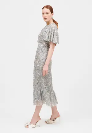 BEAUUT Embellished Sequin Beaded Midi Dress