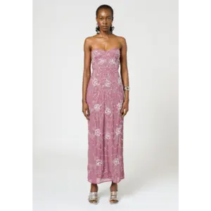 BEAUUT Strapless Embellished Sequin Beaded Maxi Dress