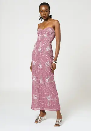 BEAUUT Strapless Embellished Sequin Beaded Maxi Dress