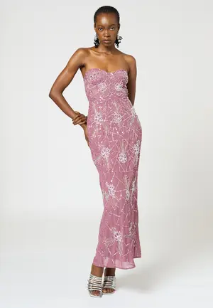 BEAUUT Strapless Embellished Sequin Beaded Maxi Dress