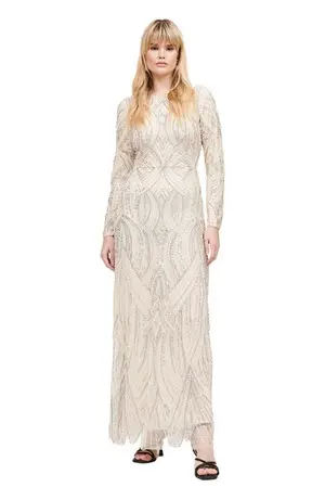 MARYISA Embellished Sequin Beaded Maxi Dress