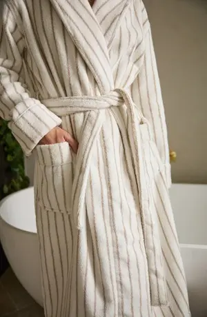 Cozy Earth Stripe Luxe Terry Robe - Sand/ Seashell