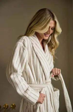 Cozy Earth Stripe Luxe Terry Robe - Sand/ Seashell