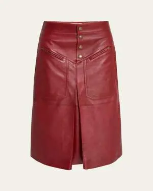 Chloé Slouch Leather Midi Skirt - Dark Ruby