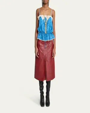 Chloé Slouch Leather Midi Skirt - Dark Ruby