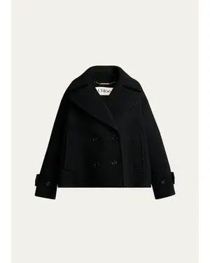 Chloé Double-Breasted Wool-Blend Peacoat Black
