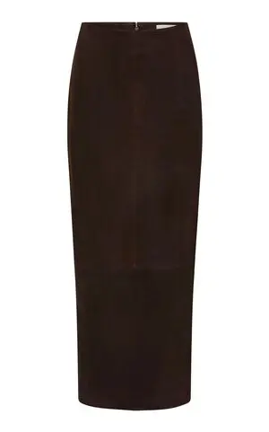 ST. AGNI Suede Maxi Column Skirt - Brown