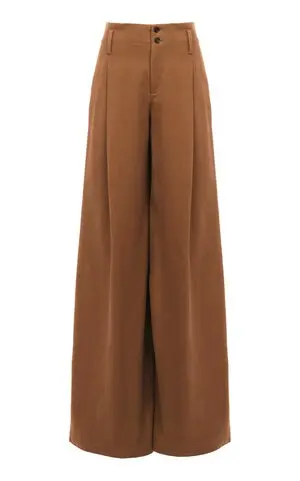 Chloé Pleated Wide-leg Organic Cotton Canvas Pants - Brown