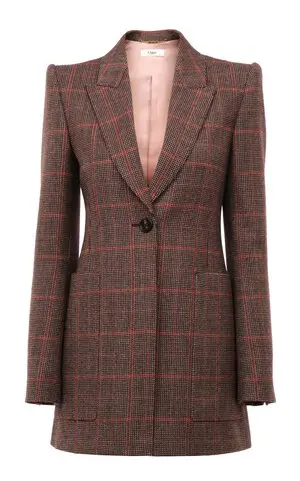 Chloé Checked Wool Blazer - Brown