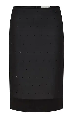 ST. AGNI Beaded Silk-blend Midi Skirt - Black