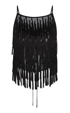 ST. AGNI Tasseled Silk Top - Black